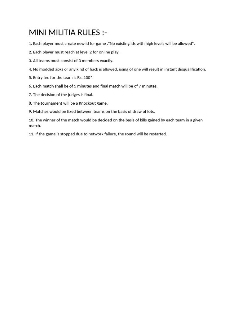 Mini Militia Rules | PDF