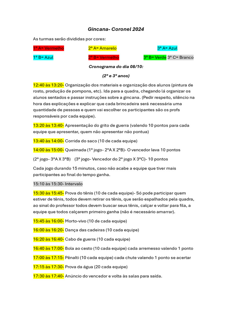 Cronograma de Gincana | PDF