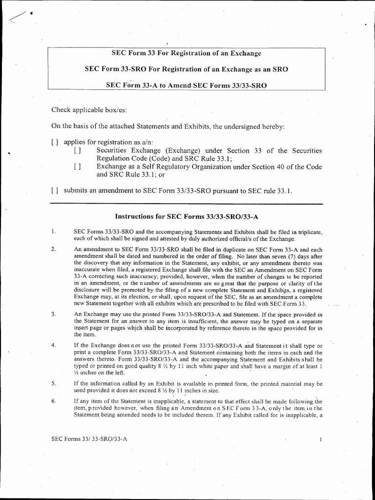 SEC Form 33 SRO | PDF