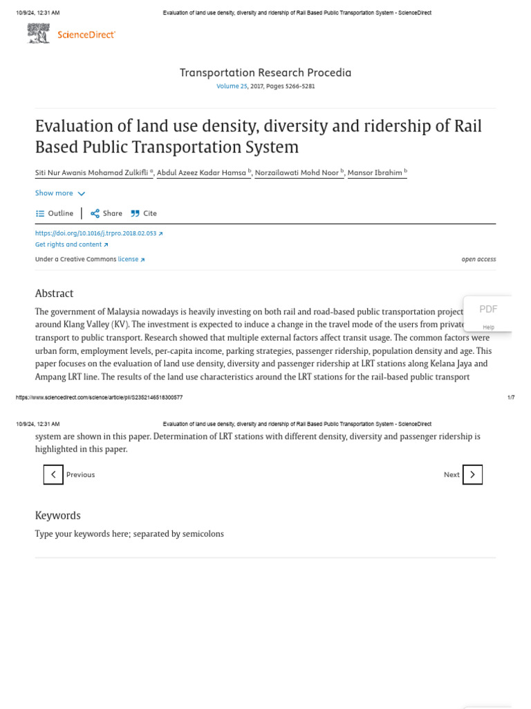Evaluation of land use density, diversity and ridership of Rail Based ...