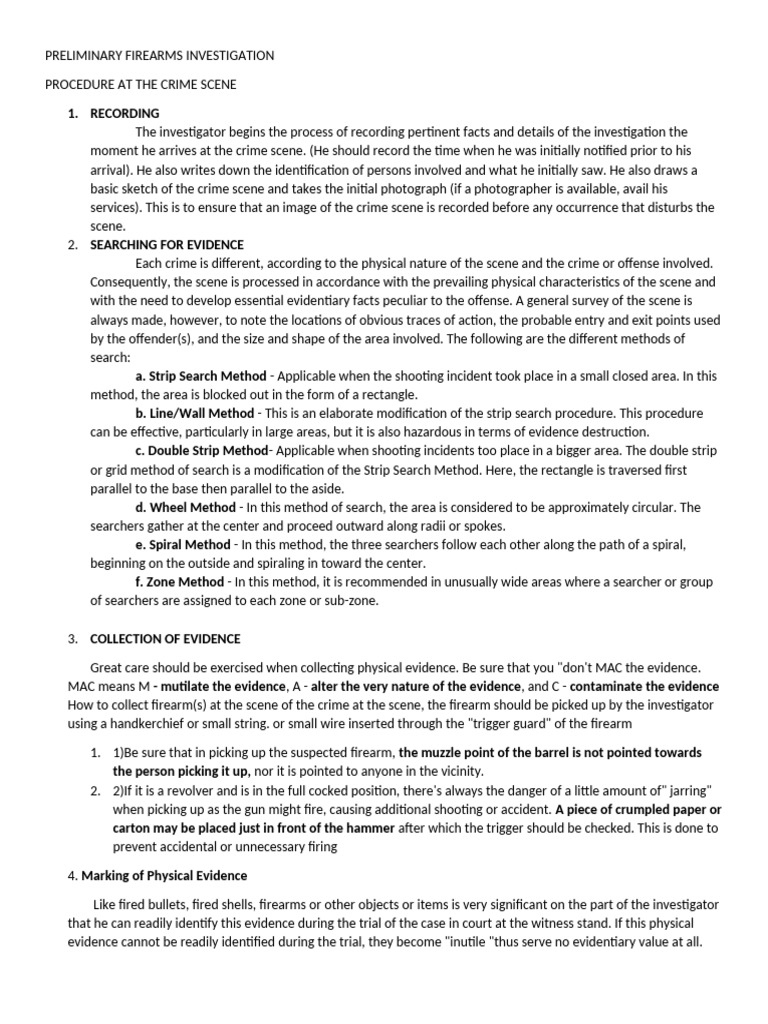 Preliminary Firearms Investigation | PDF | Crime Scene | Bullet