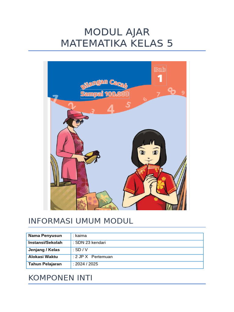 MODUL AJAR KELAS 5 BAB-1-Bilangan-Cacah-Sampai-100-000 - Salin | PDF