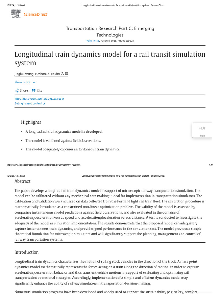 Longitudinal Train Dynamics Model For A Rail Transit Simulation System ...