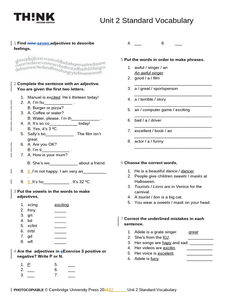 Thk2e BrE L0 Vocabulary Standard Unit 2 | PDF | Linguistics | Languages