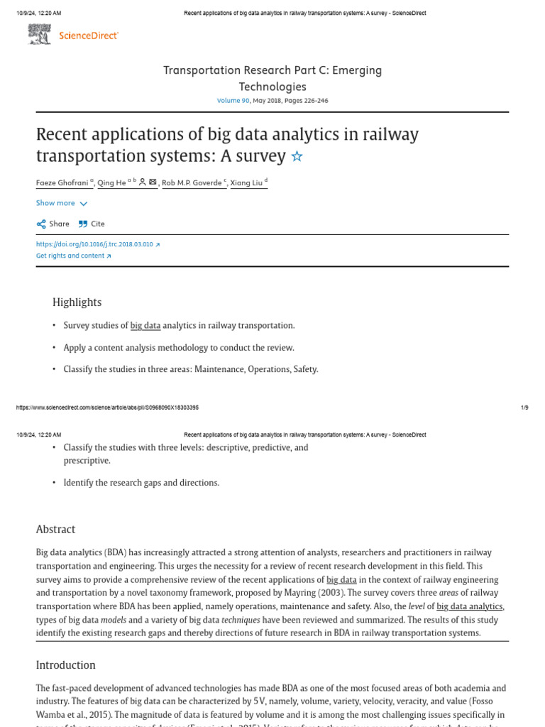 Recent applications of big data analytics in railway transportation ...