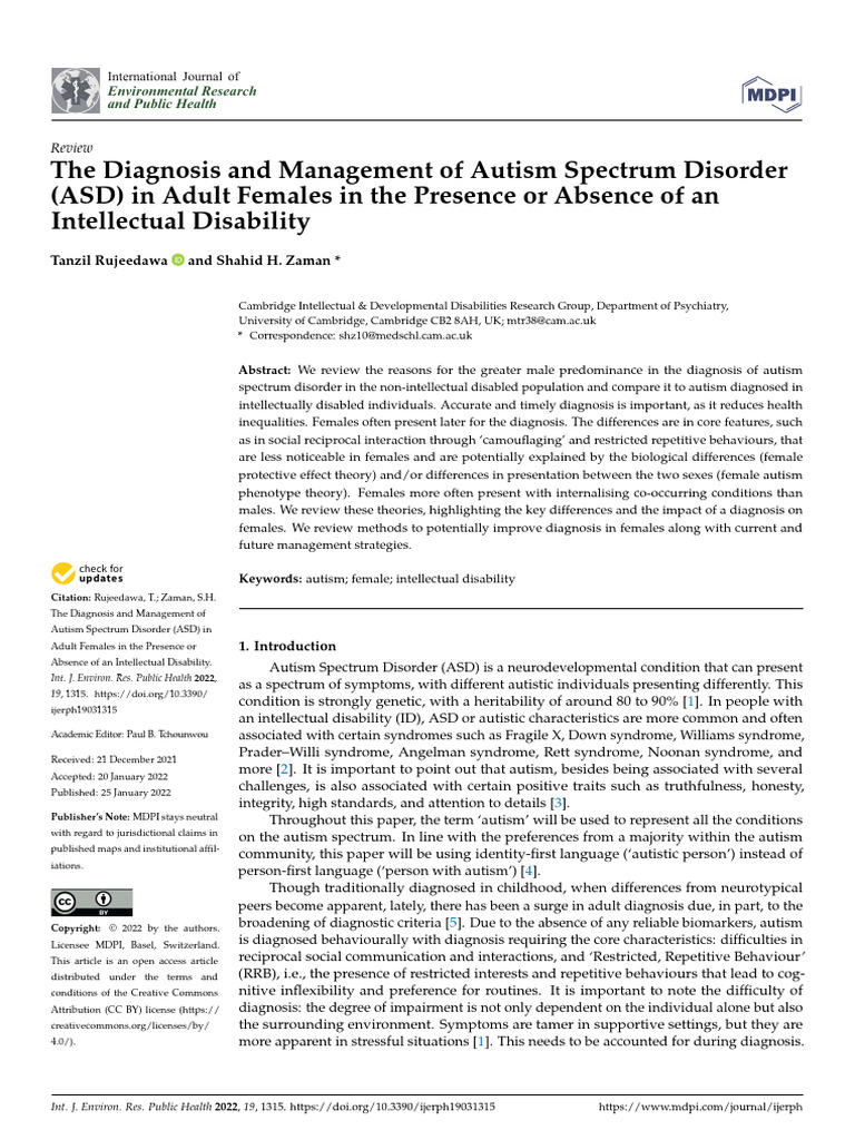 The Diagnosis and Management of Autism Spectrum Disorder (ASD) in Adult ...