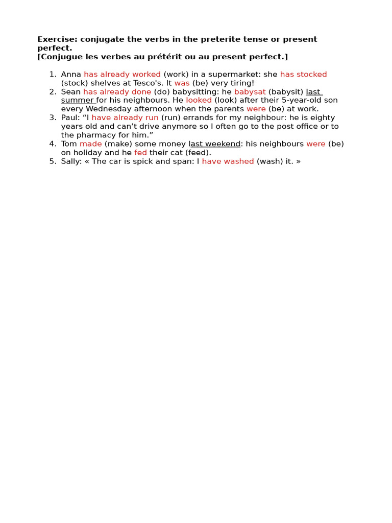 Correction Exercice Preterit Ou Present Perfect | PDF