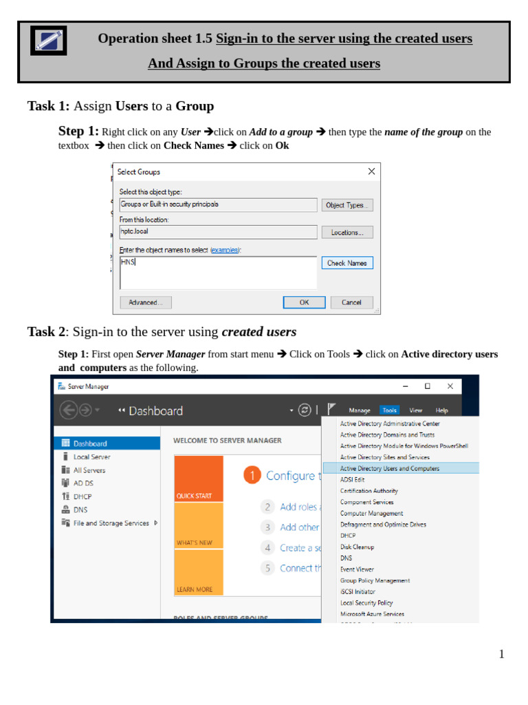 Operation Sheet 5 Sign-In To The Server Using The Created Users | PDF