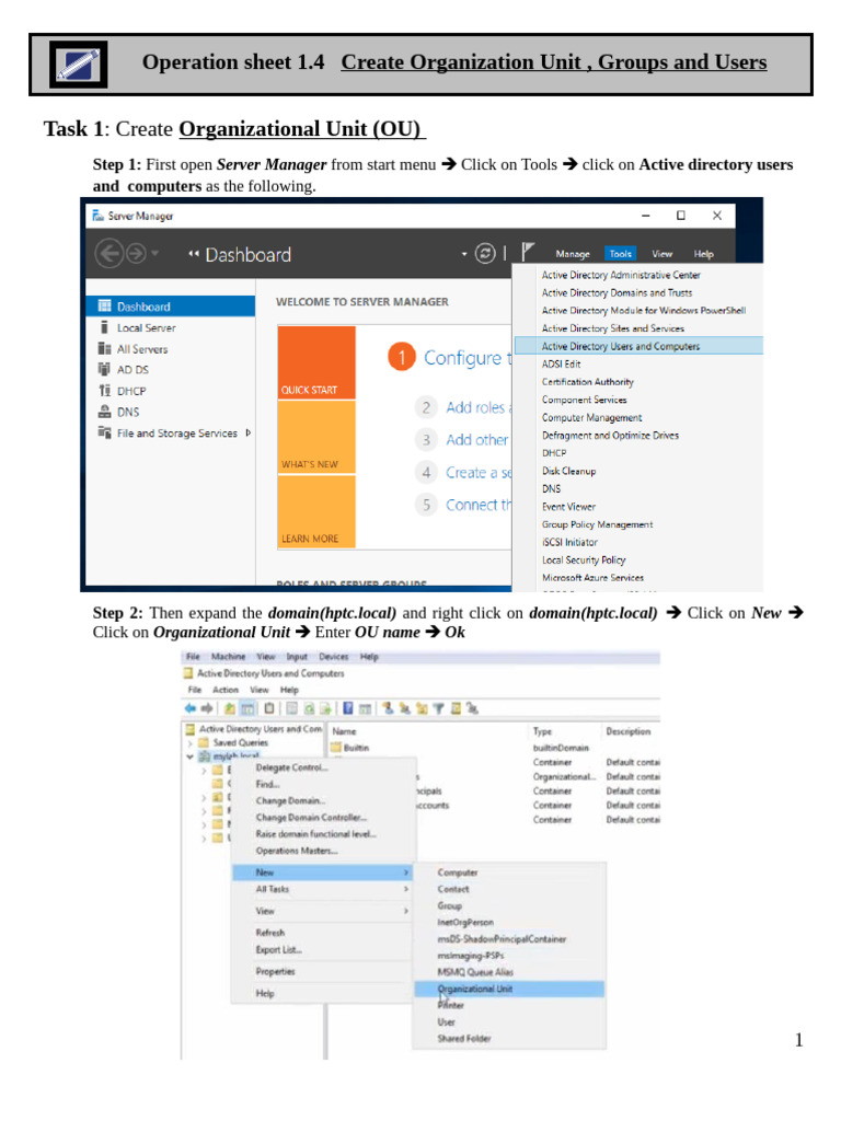 Operation Sheet 4 Create OU, Groups and Users | PDF