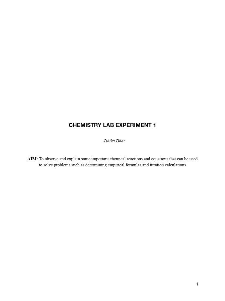 Chemistry Lab Experiment 1 | PDF | Chemical Reactions | Hydrochloric Acid