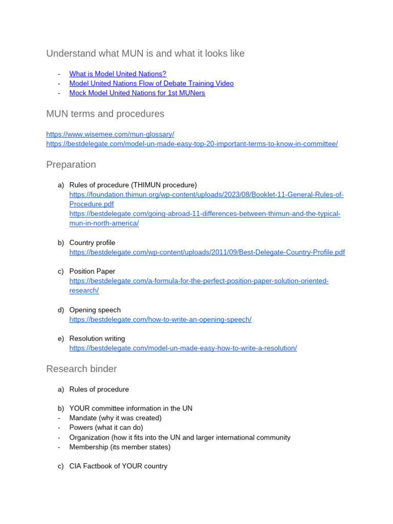 MUN Preparation List | PDF | International Relations | Government