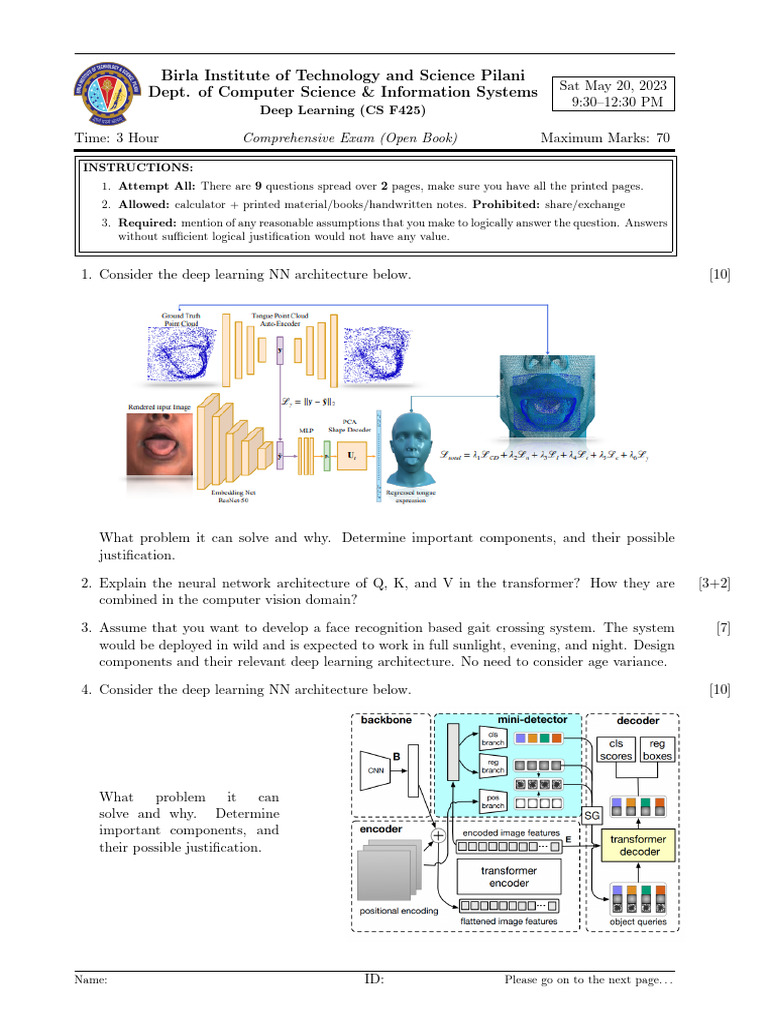 1155 CS F425 20230524120849 Comprehensive Exam Question Paper DL | PDF | Deep Learning ...