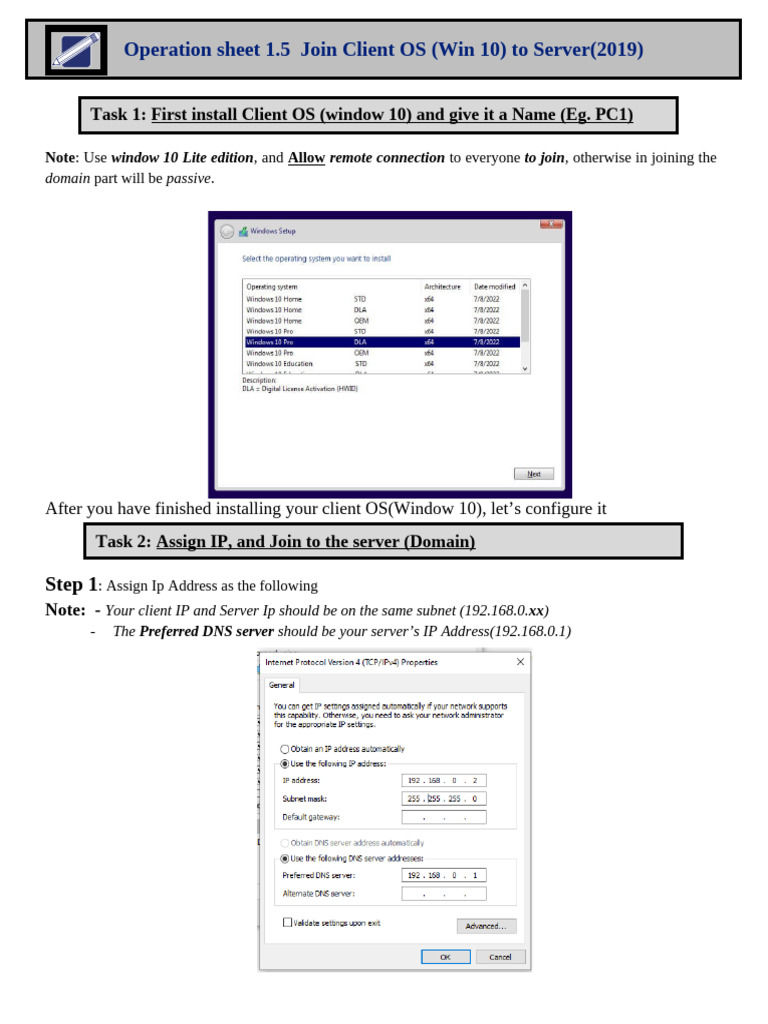 Operation Sheet 8 Join Client (Win 10) To Server (2019) | PDF