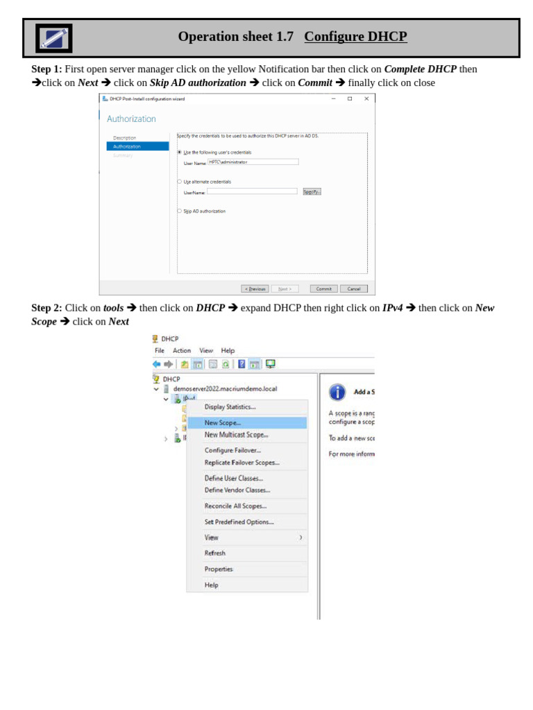 Operation Sheet 7 Configure DHCP | PDF