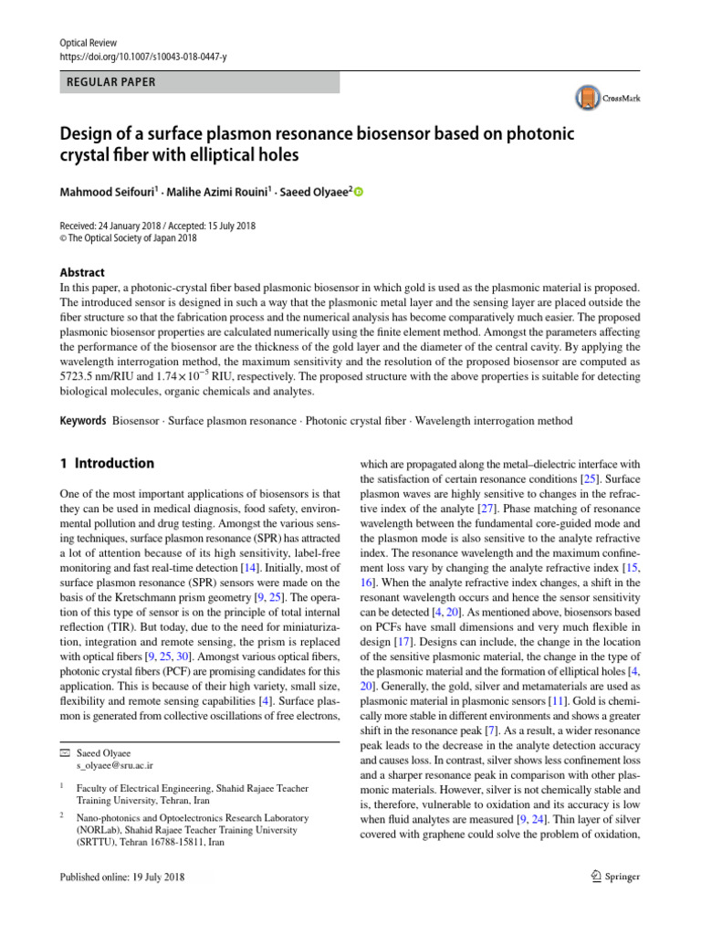 OSJ - Optical - Review - Design of A Surface Plasmon Resonance Biosensor Based On Photonic ...