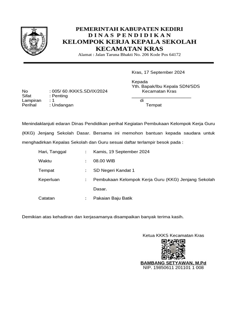 SURAT UNDANGAN PEMBINAAN KKG 2024 (1) | PDF