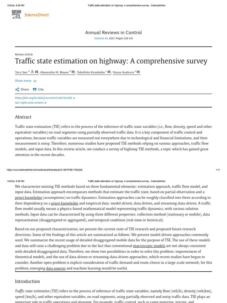 Traffic State Estimation On Highway A Comprehensive Survey Sciencedirect Pdf Traffic Data