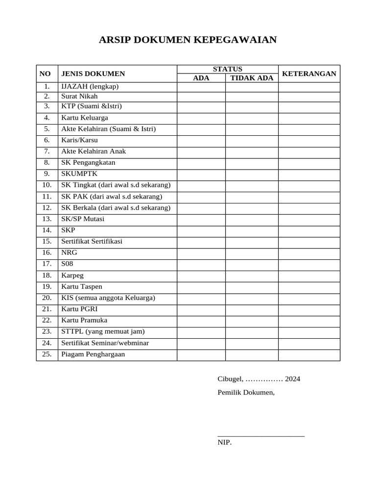 Arsip Dokumen Kepegawaian | PDF
