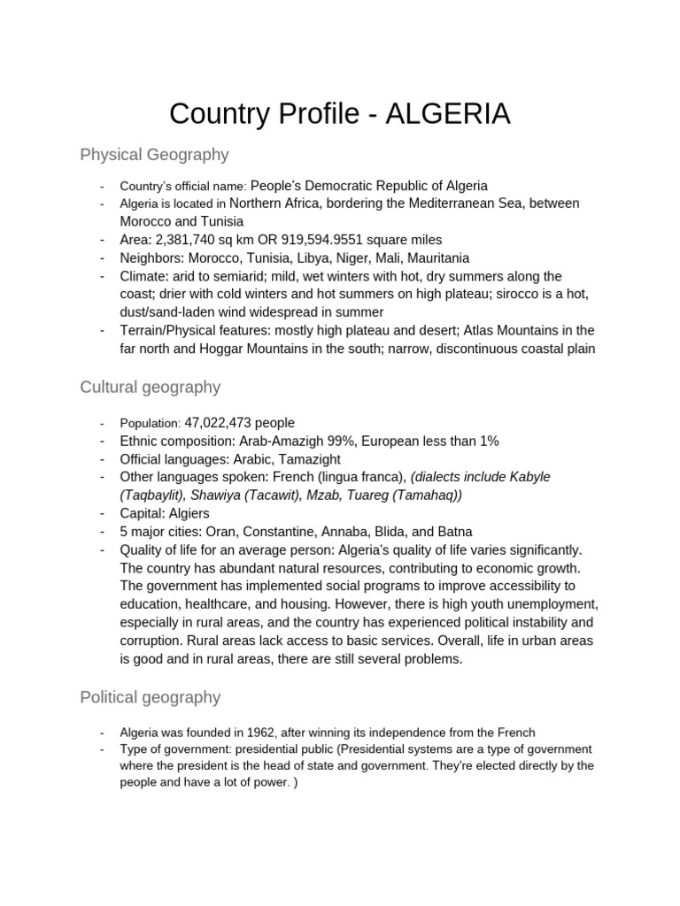 MUN Algeria Country Profile | PDF | Algeria