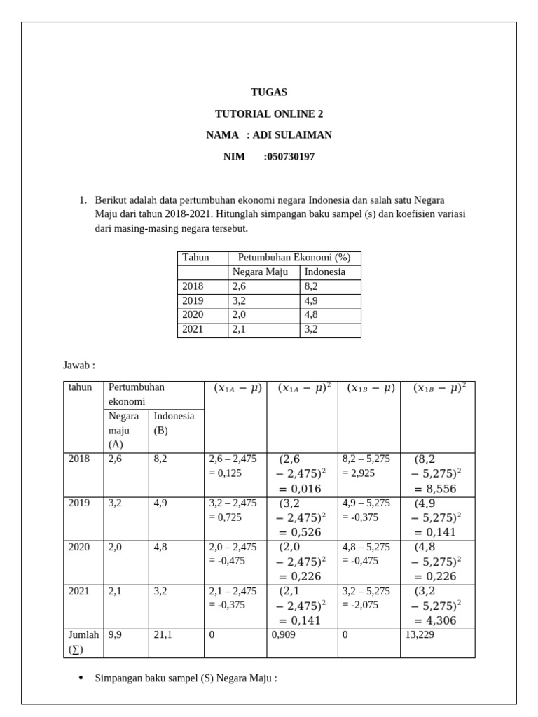 Tugas 2 Statistika Ekonomi | PDF