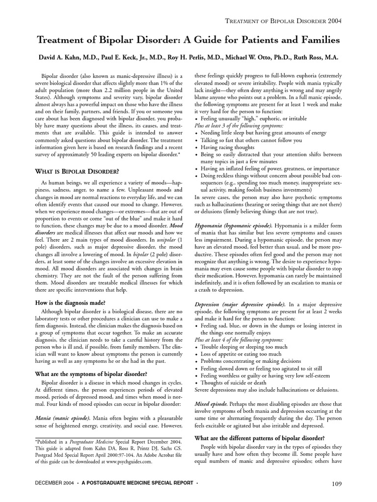 Bipolar-Handout | PDF | Bipolar Disorder | Mania