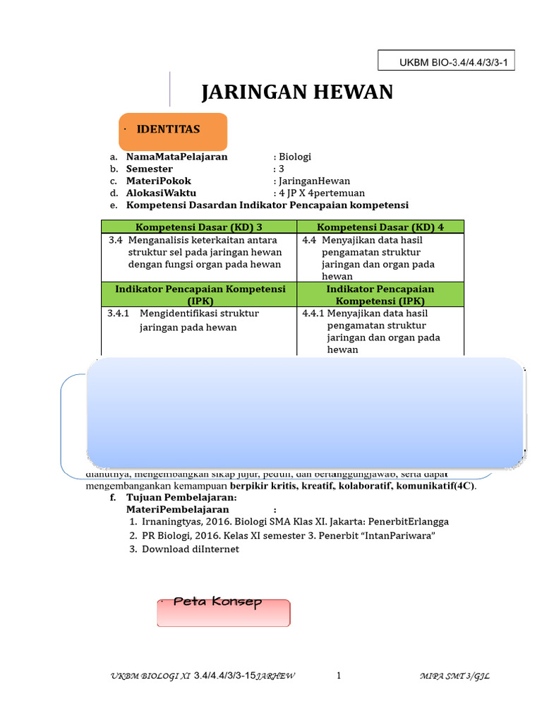 UKBM-BIO 3.4 - 4.4 - 3 - 3-15 Jaringan Hewan-OK | PDF