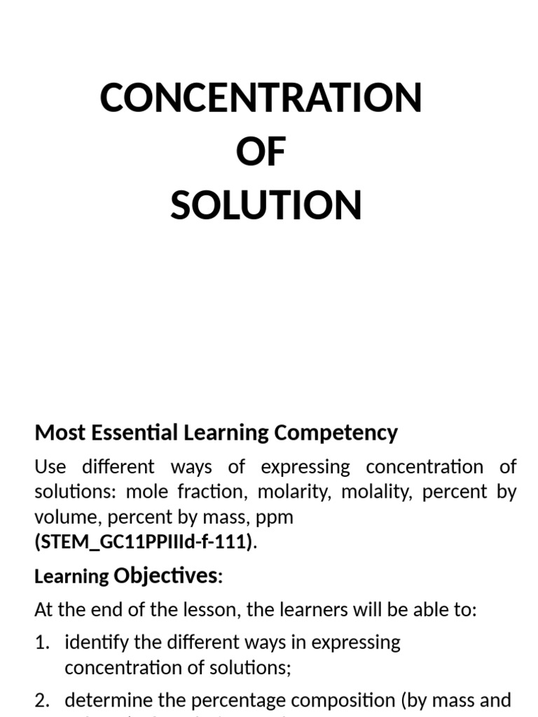 Expressing Solution Concentrations | PDF | Concentration | Mass Fraction (Chemistry)