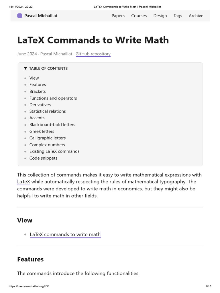 LaTeX Shorcut Commands to Write Math _ Pascal Michaillat | PDF | Bracket | Variance