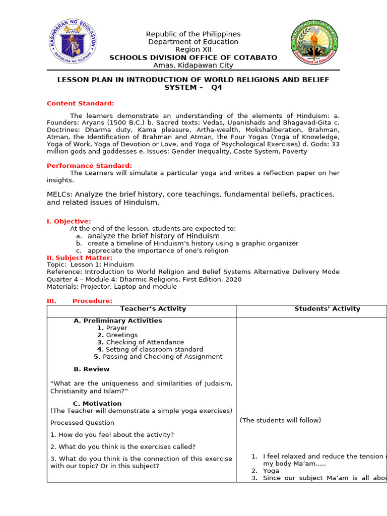 LP world religion SHS | PDF | Yoga | Brahman