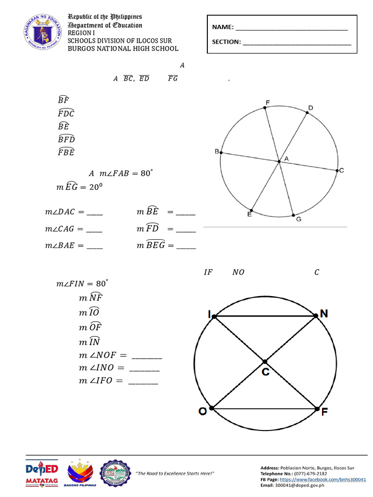 Q2 Supplemental Worksheet Central Inscribed Angles | PDF