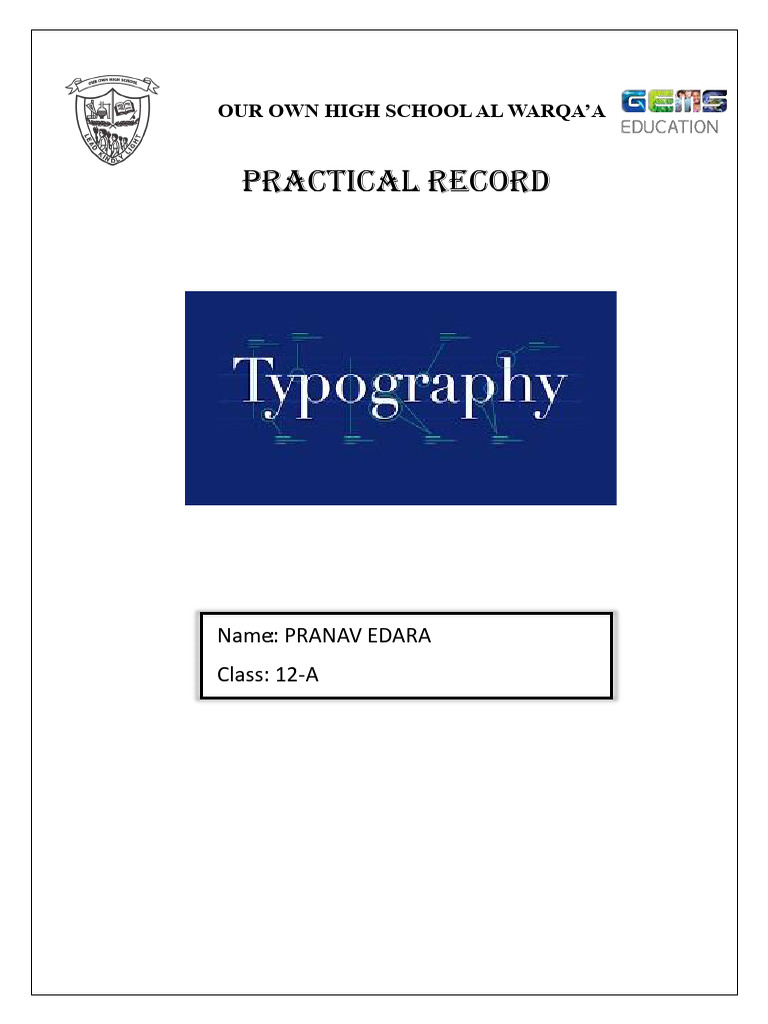 TYPOGRAPHY PRACTICAL FILE (4) | PDF | Worksheet