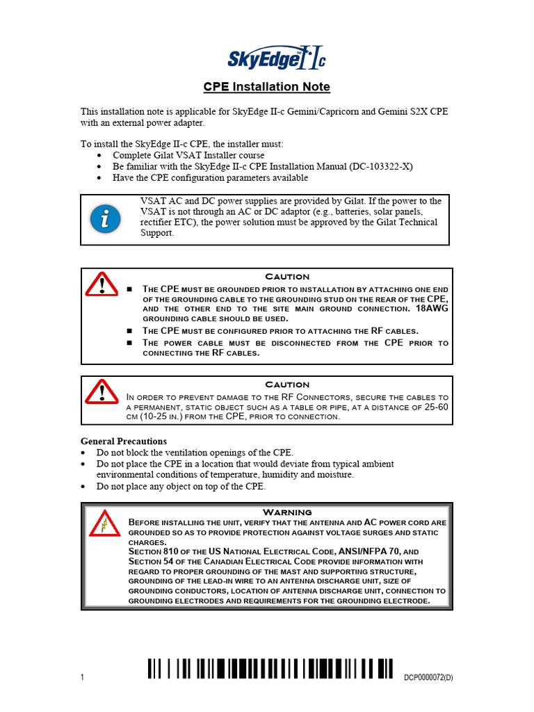 SkyEdge II-c Gemini CPE Installation Guide | PDF | Electrical Connector ...