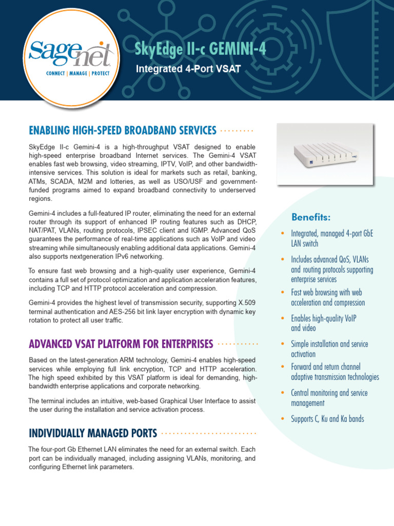 SageNet SkyEdge IIC Gemini 4 NEW012119 | PDF | Computer Network | Voice ...