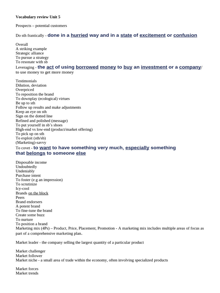 Vocabulary Review Unit 5 C1 | PDF | Marketing | Advertising