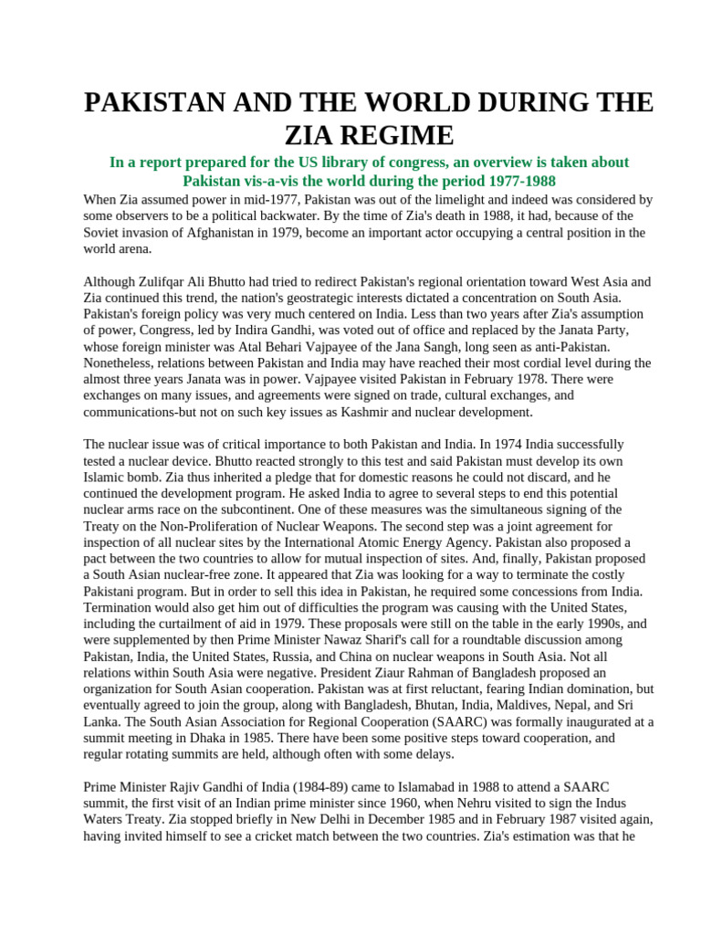 Pakistan and The World During The Zia Regime | PDF | Muhammad Zia Ul ...