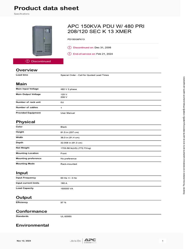 APC Stationary Power Distribution Units PD150G6FK13 | PDF | Electronics ...