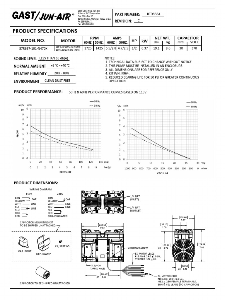 Technical Data Sheet Compressor Pump | PDF | Manufactured Goods | Electrical Engineering