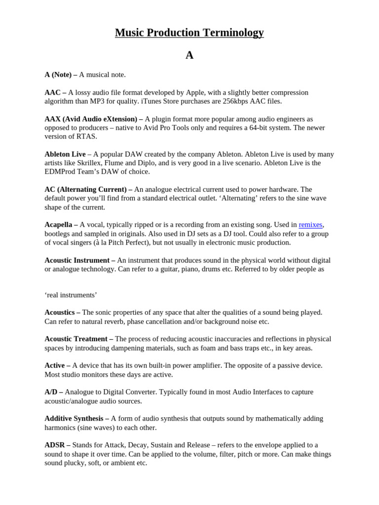 Music Production Terms | PDF | Equalization (Audio) | Sound