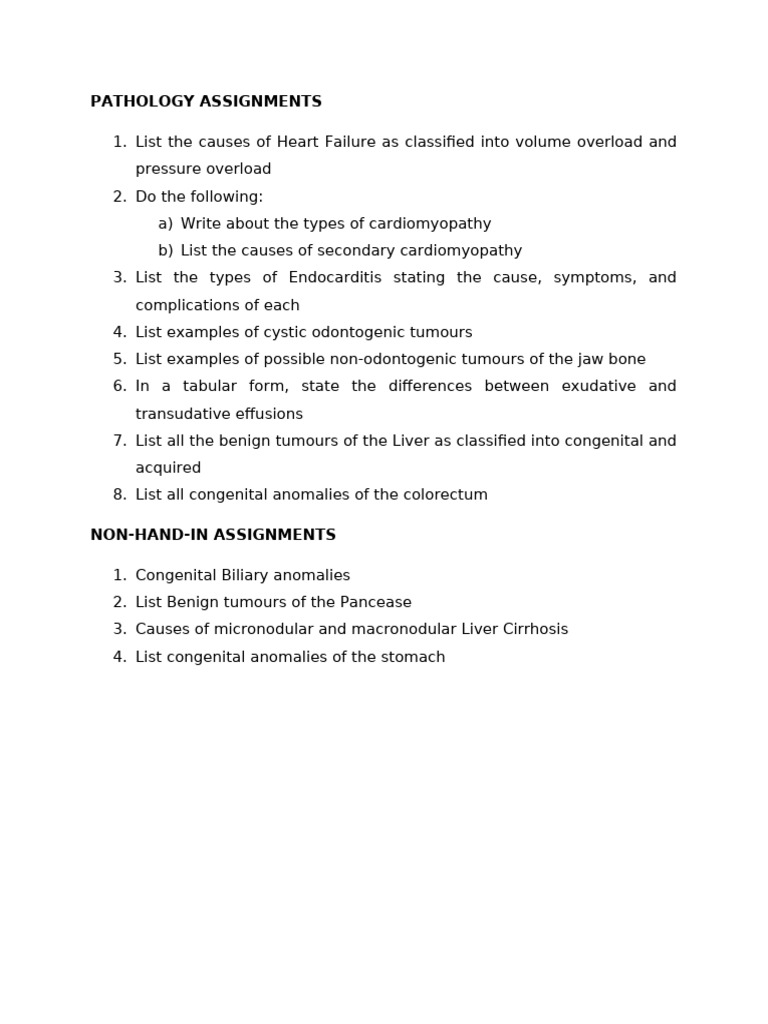 Pathology Assignments List | PDF