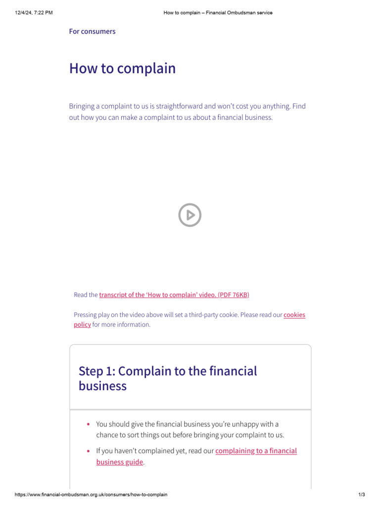 How To Complain - Financial Ombudsman Service | PDF