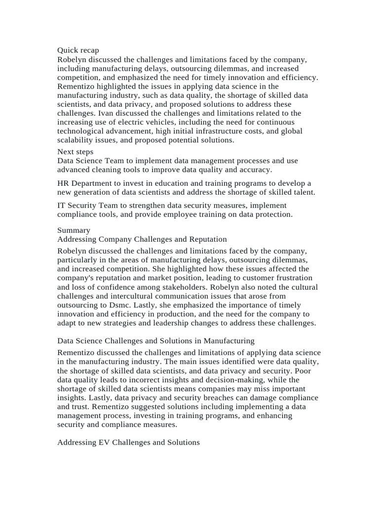 AI Summary-Challenges-and-Limitations(Manufacturing 302I) | PDF ...