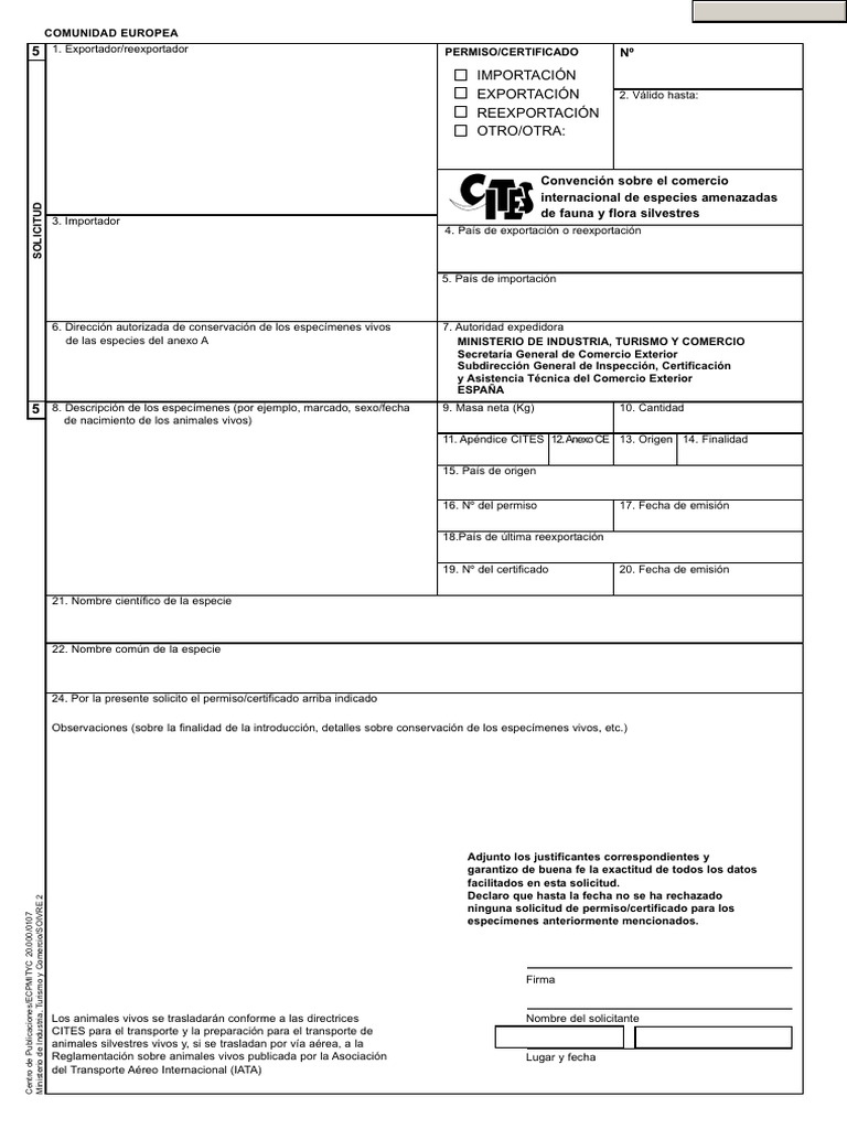 293736877 Solicitud Permiso Certificado EDITABLE CITES | PDF | Cita