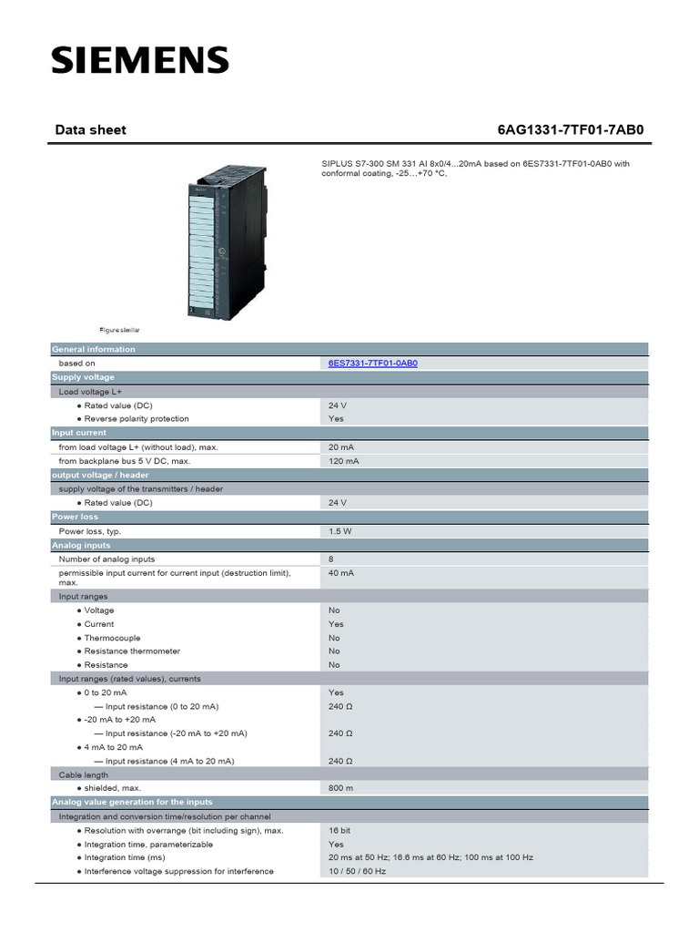 Data Sheet Modulo Hart Siemens | PDF | Electrical Resistance And ...