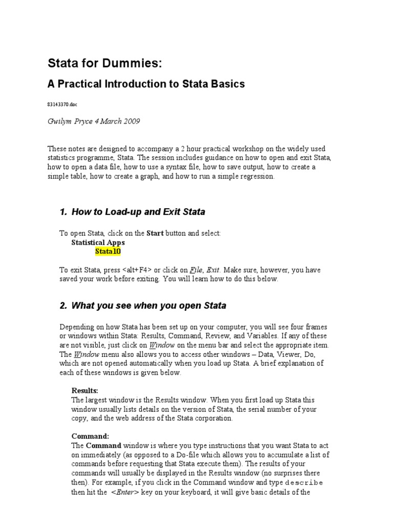 Stata For Dummies v1m | PDF | Computer File | Variable (Computer Science)