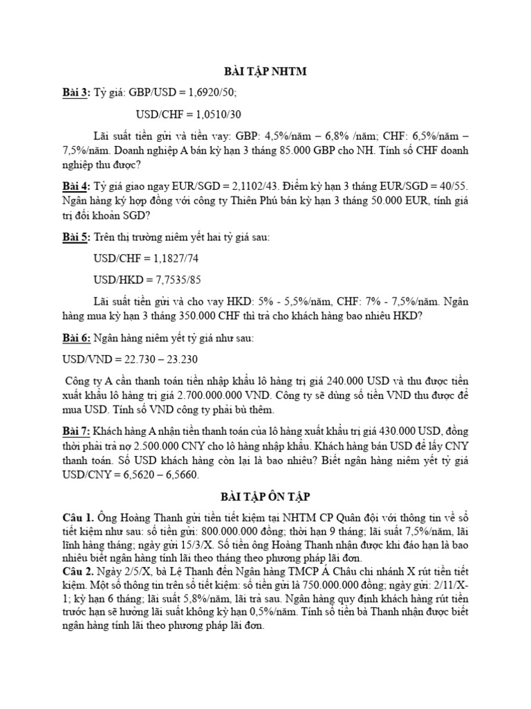BÀI TẬP NHTM | PDF