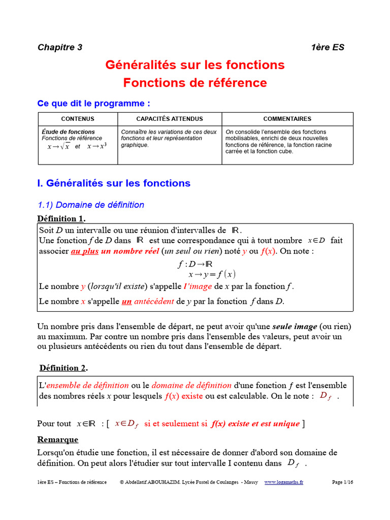 Généralités sur les fonctions en ES | PDF | Fonction monotone ...