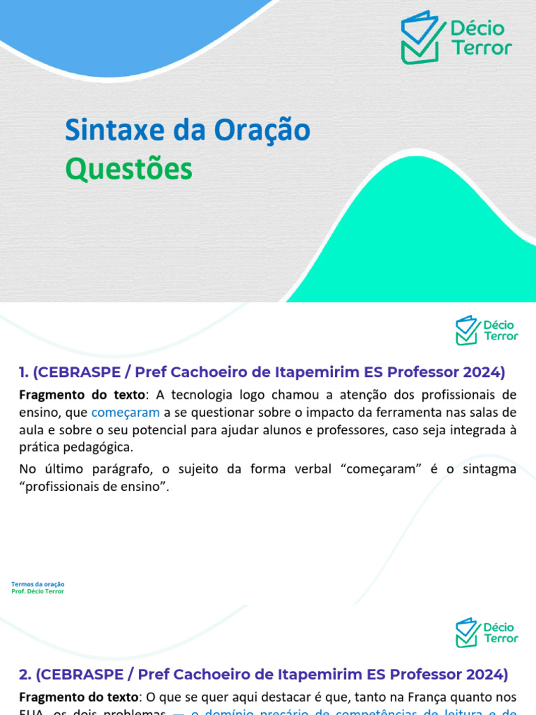 Domínio da estrutura morfossintática do período. Relações de ...