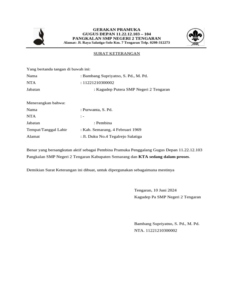 Surat Keterangan KTA Dalam Proses | PDF