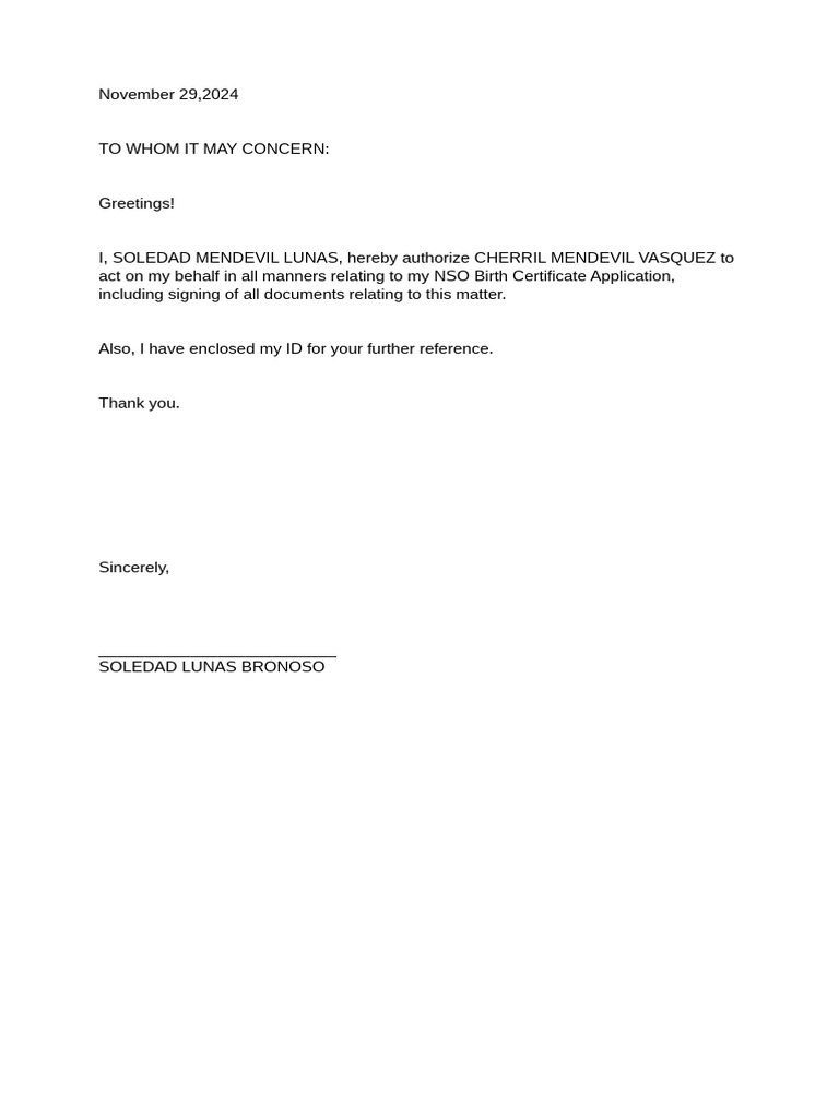 Psa Authorization Letter | PDF