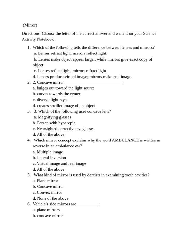 Mirror Activity | PDF